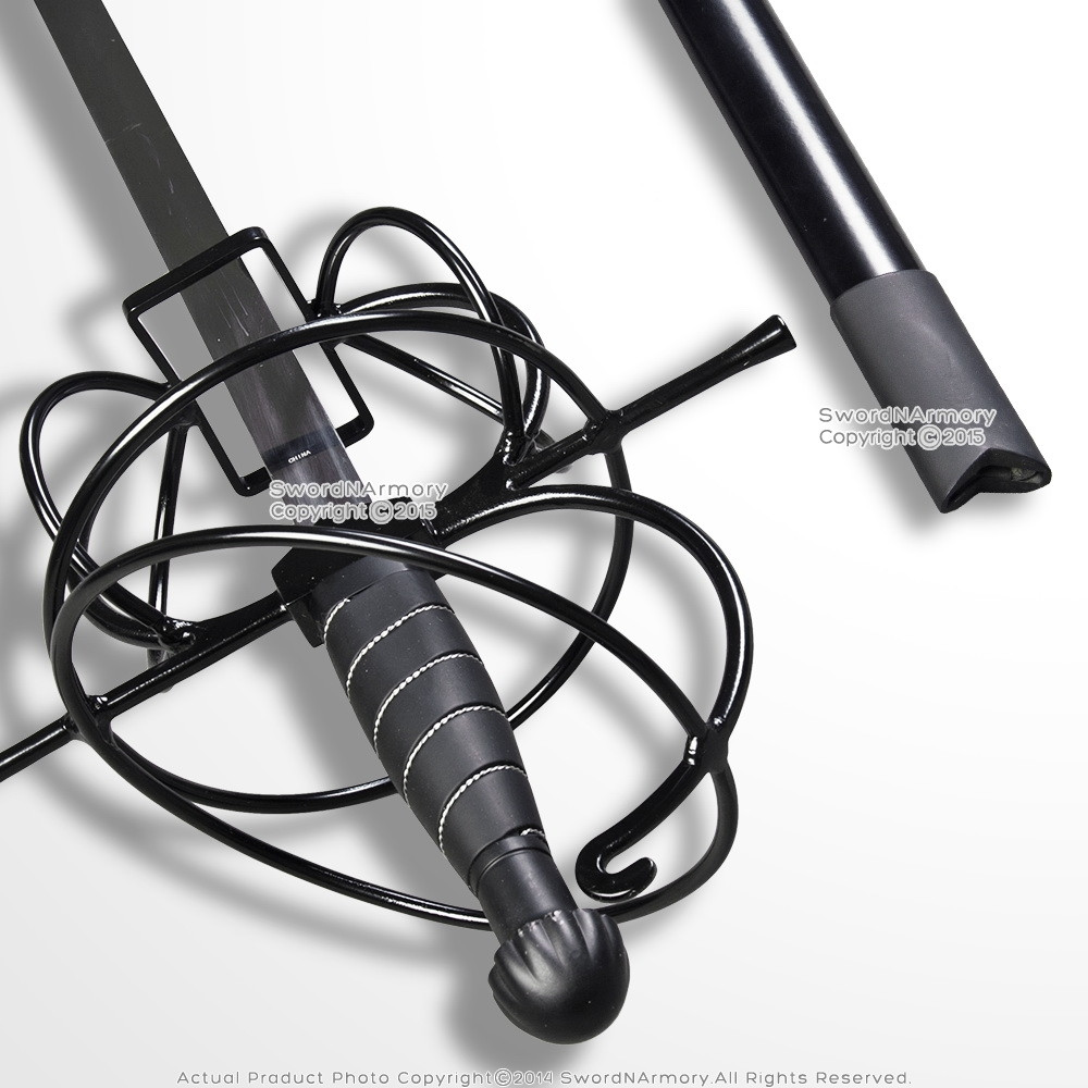43" Black Stainless Steel Swept Hilt Guard Rapier Medieval Renaissance ...