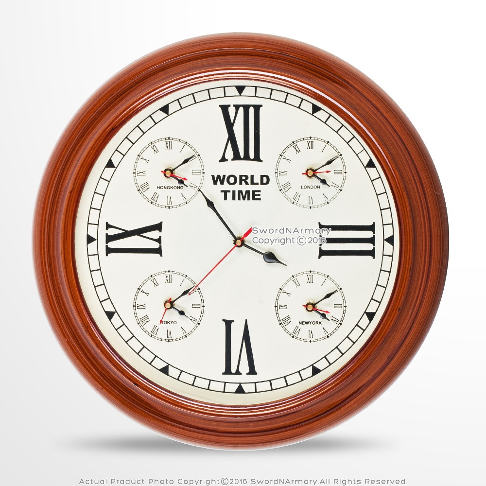 Handmade Wooden Wall World Time Clock with 4 Zones Decoration Nautical Gift