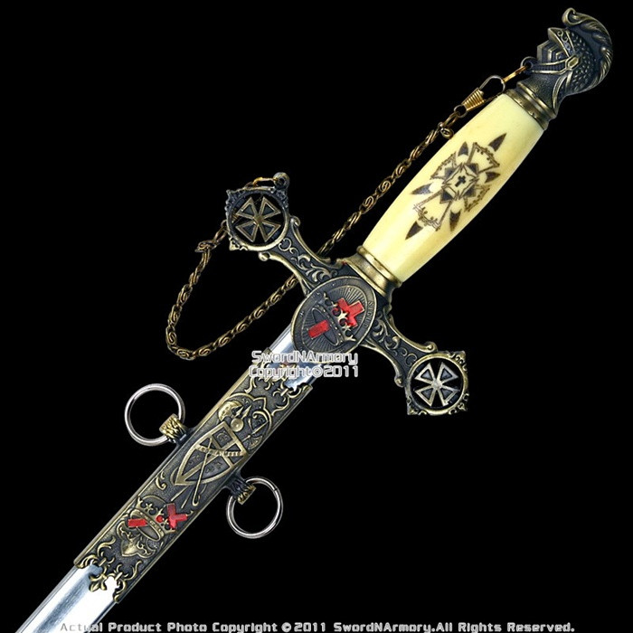 Masonic Knights Templar Ceremonial Sword w/ Antiqued Bronze