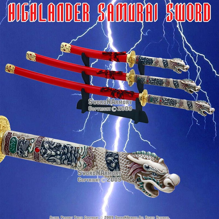 4 Pcs Open Mouth Dragon Samurai Katana Sword Set Red