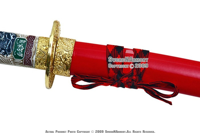 4 Pcs Open Mouth Dragon Samurai Katana Sword Set Red