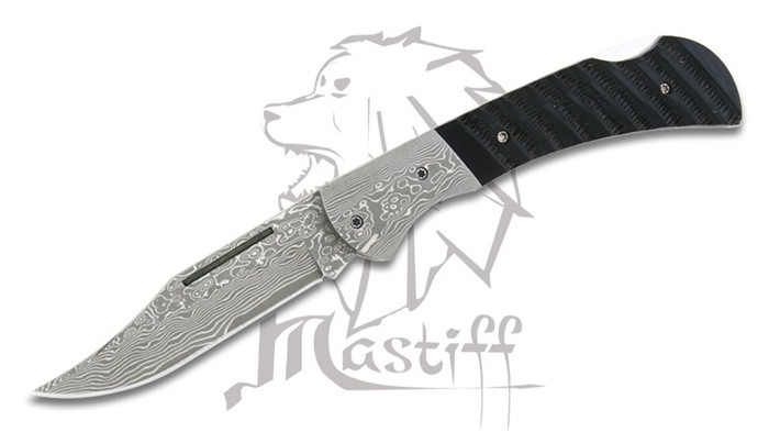 Mastiff Japanese Damascus Steel Hunting Folding Knife Kerry Horn Handle ...
