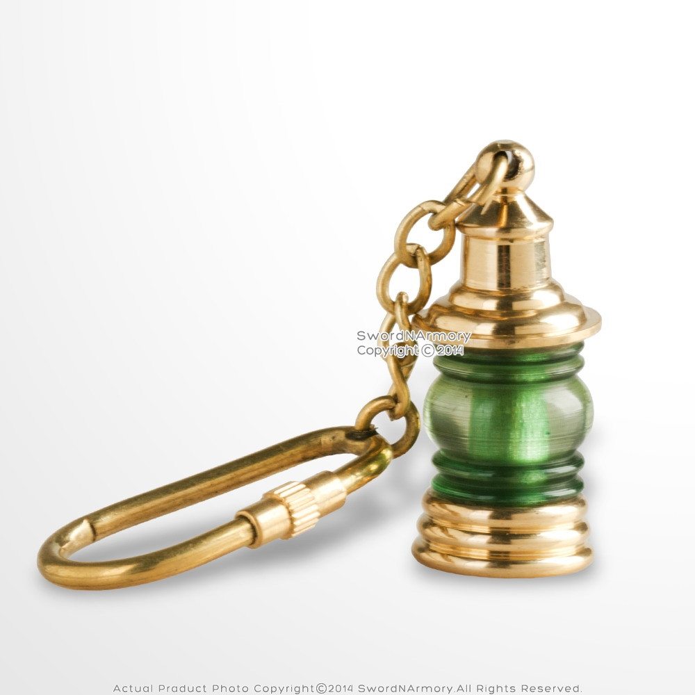 Vintage Style Handmade Brass Miniature Nautical Green Ship Lantern Keychain