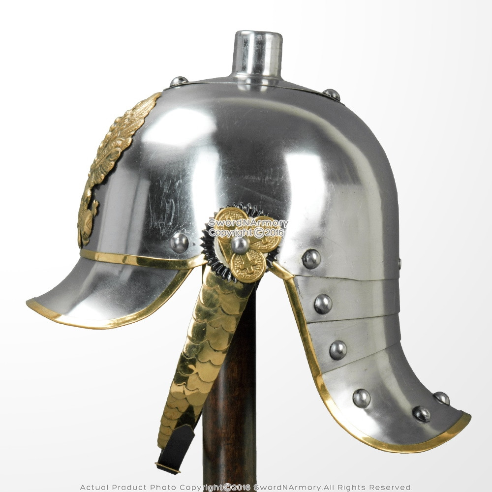 WWI WWII German Pickelhaube Helmet Prussian Officer Spike Helm w/ Brass ...