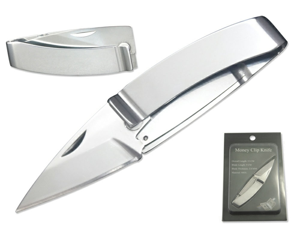 5" 440A Stainless Steel Money Clip Pocket Folding Knife Frame Lock ...