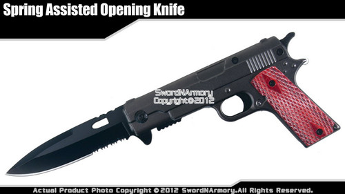 Spring Assisted Opening Kinfe Pocket Folder Gun Shape Wooden Grip Handle