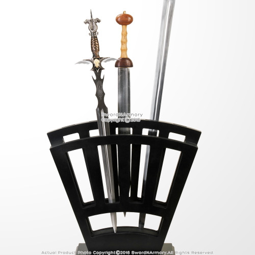 Black Wooden Vertical Display Stand Holds 9 Medieval Swords - Sword N ...