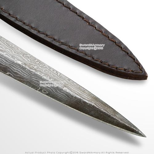 Handmade Damascus Bollocks Dagger Inlaid Silver Medieval Knife w ...
