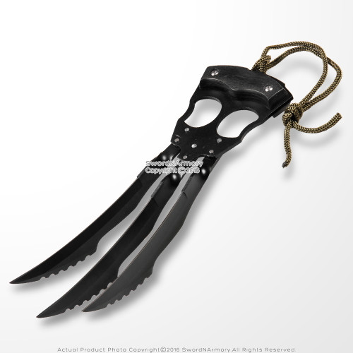 10" Fantasy Wolf Tiger Demon Hand Claw Steel Triple Blade Knife with Sheath