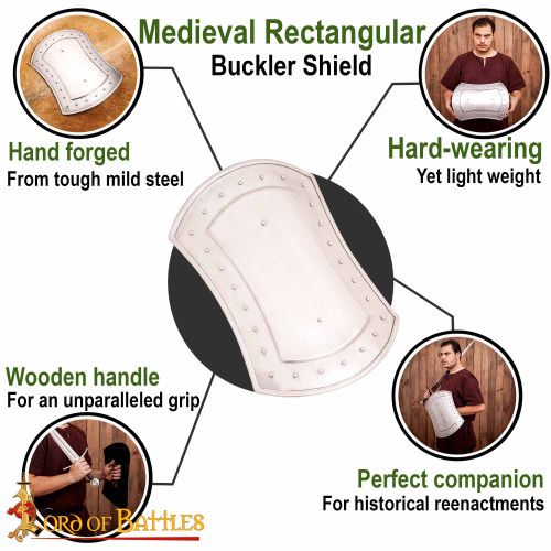 Medieval Rectangular Buckler Functional Steel Shield