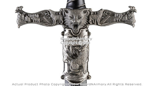 31.5" One Handed Medieval Wolf Fantasy Sword with Black Steel Scabbard ...