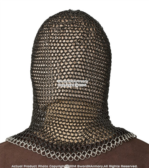 Black & Silver 2 Tone Chainmail Head Coif Hood Medieval Renaissance ...