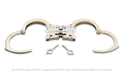 Heavy Duty Steel Triple Hinged Double Lock Handcuffs with Spare Key