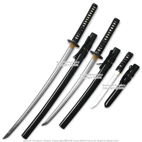 Black Handmade Sharp Last Samurai Sword Set with Kanji Engraved on Blade