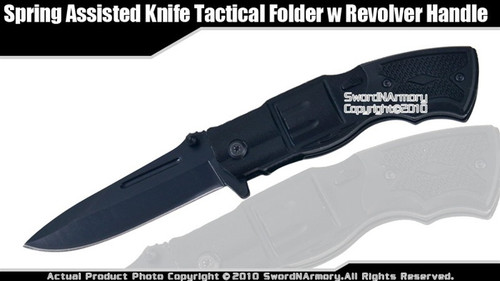 Spring Assisted Knife Tactical Folder w Revolver Handle