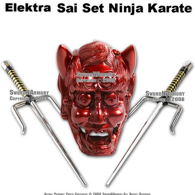 Japanese Kami Mask Sai Wall Mount Holder Red