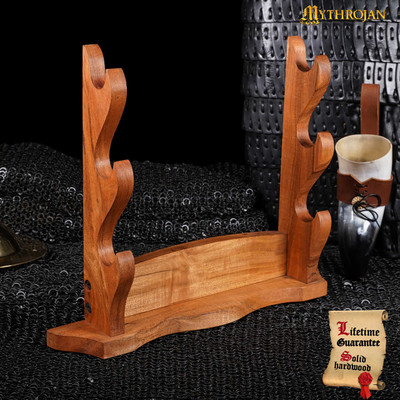 Mythrojan Solid Wood Sword Stand Medieval Sword Wall Mount Samurai ...