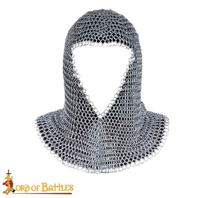 Round Ring Chainmail V Face Coif, Butted, 10 mm 16 gauge, Mild Steel