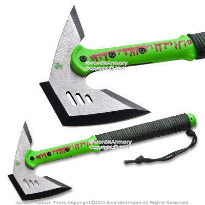 16" Biohazard Zombie Green Killer Axe Solid Fantasy Ax w/ Paracord Wrap ...