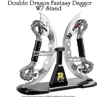 Highly Detailed Dual Fantasy Dragon Dagger Sword With Stand