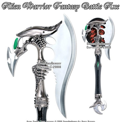 Alien Warrior Fantasy Battle Axe Hatchet with Dagger & Display Plaque New
