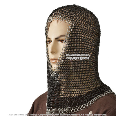Black & Silver 2 Tone Chainmail Head Coif Hood Medieval Renaissance ...