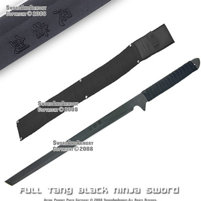27" Full Tang Black Blade Ninja Sword W/ Shoulder Strap