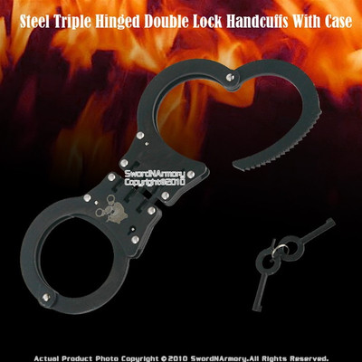 Steel Triple Hinged Double Lock Handcuffs With Case