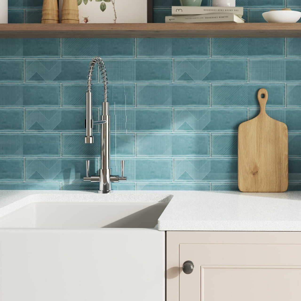 Emotion Light Blue Patterned Tiles 10x30cm | Tile Warehouse