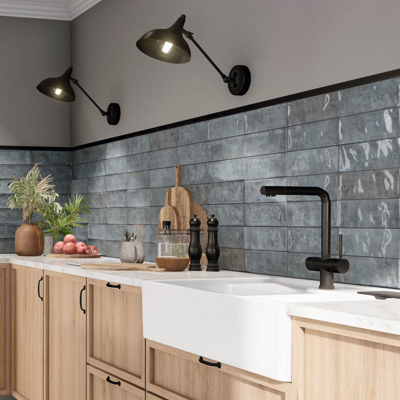 Marrakesh Blue Zellige Effect Tiles 10x30cm | Tile Warehouse