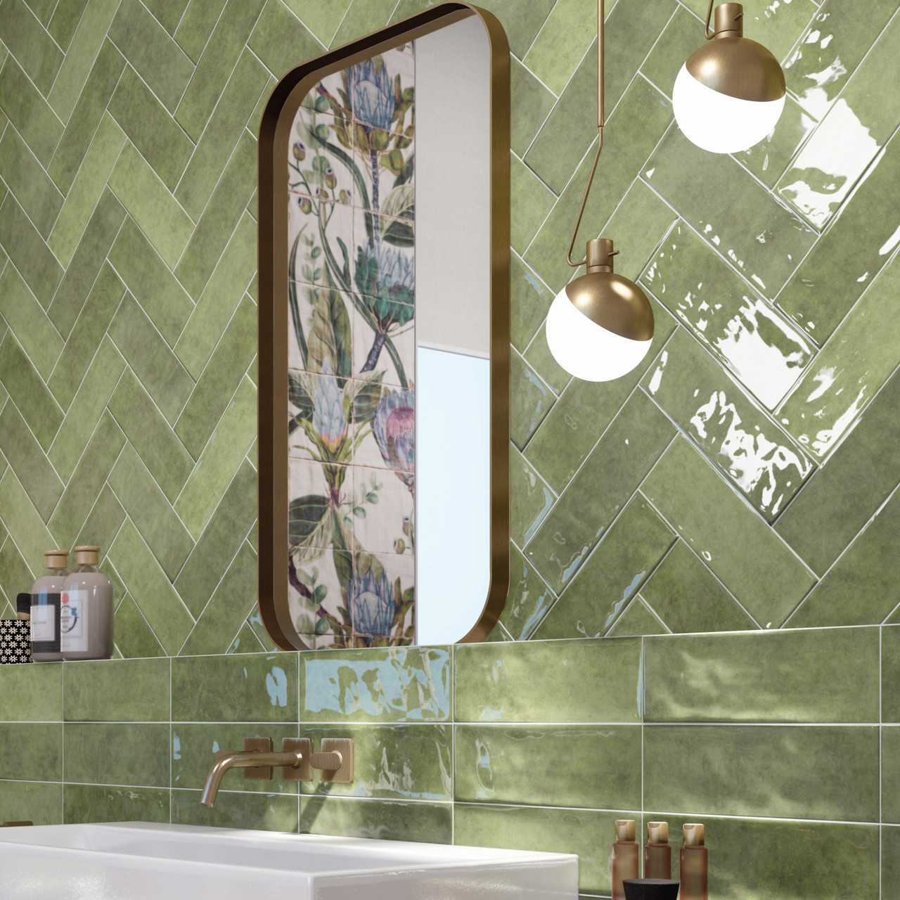 Marrakesh Olive Green Zellige Effect Tiles 10x30cm | Tile Warehouse