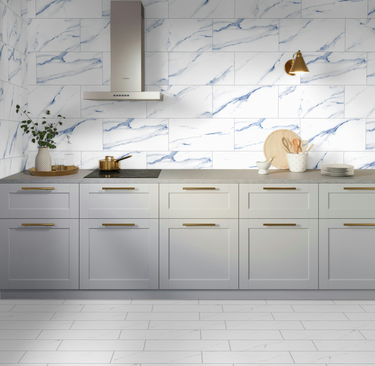 Apollo Blue Calacatta Marble Effect Tiles 30x60cm | Tile Warehouse