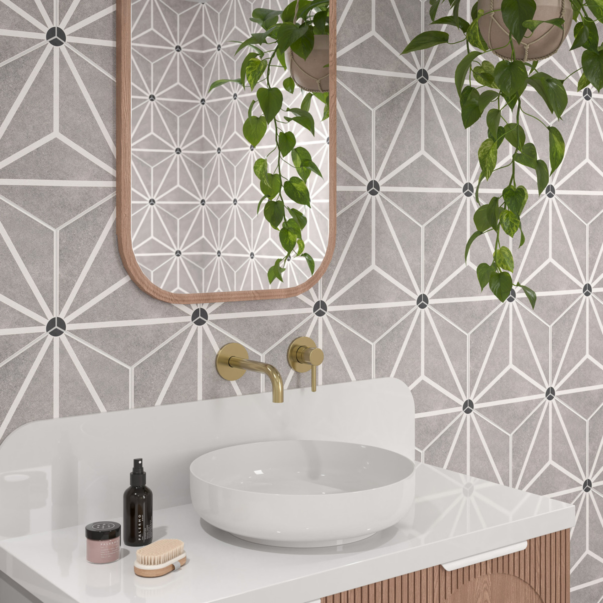 Osaka Grey Geometric Hexagon Tile (28.5x33cm) | Tile Warehouse