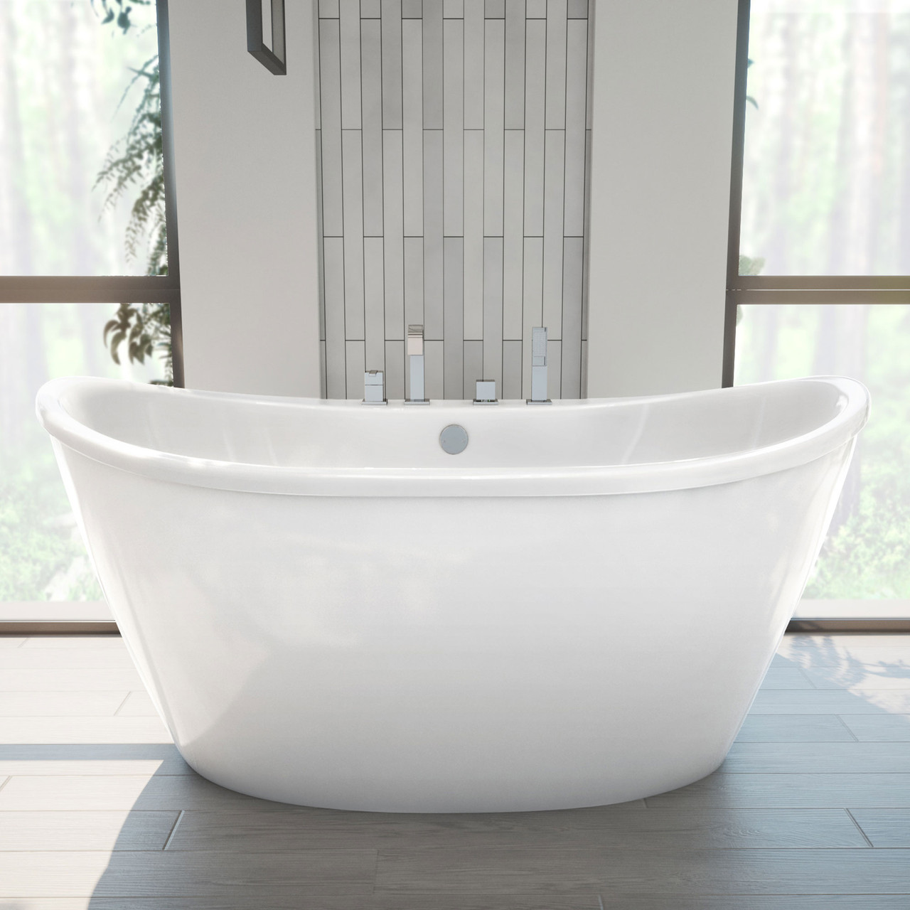 Dreamline Caspian 60 In. L X 27 In. H White Acrylic Freestanding ...