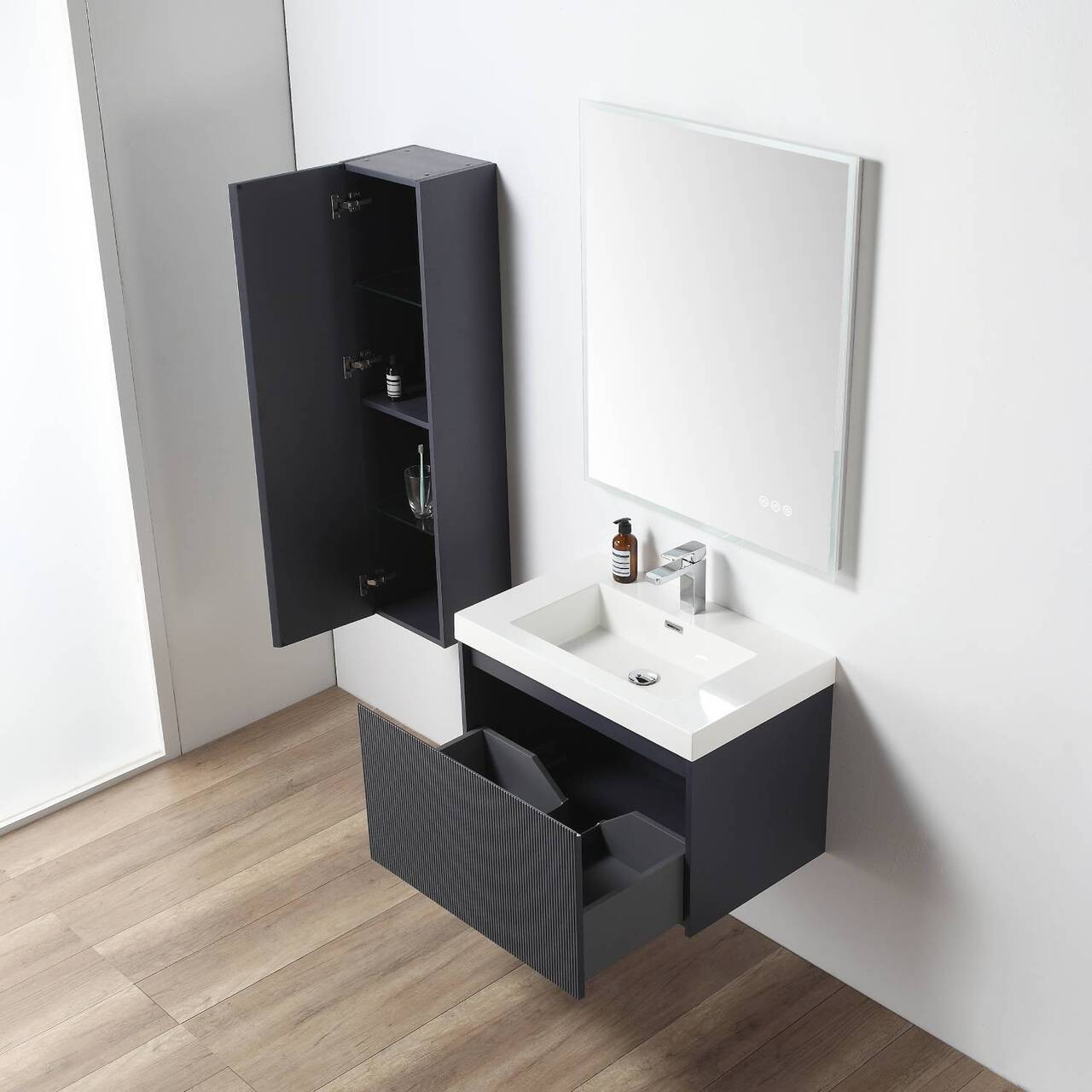 Blossom 30" Floating Bathroom Vanity With Sink & Side Cabinet - Night ...