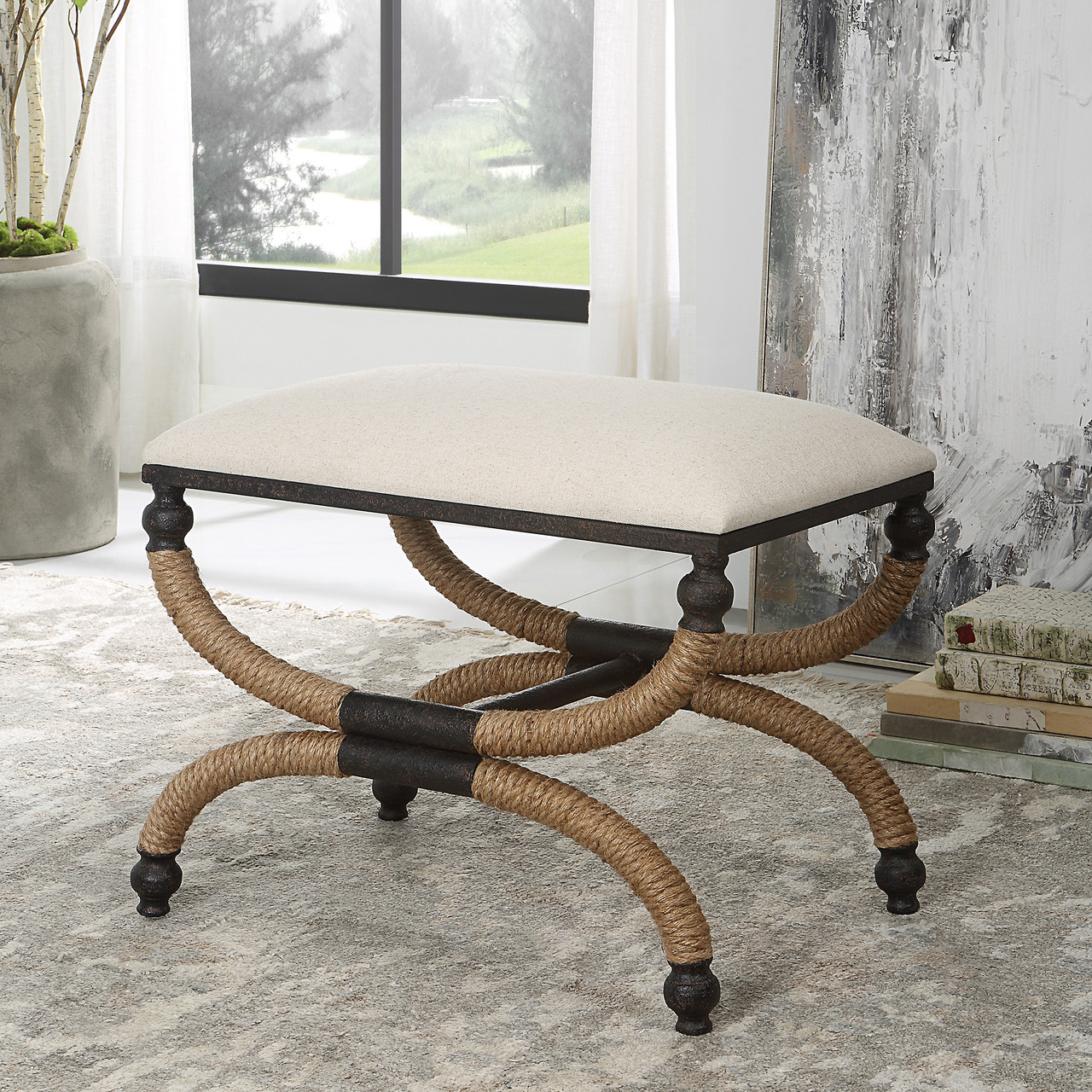 Uttermost Icaria Upholstered Small Bench in Benches at StudioLX