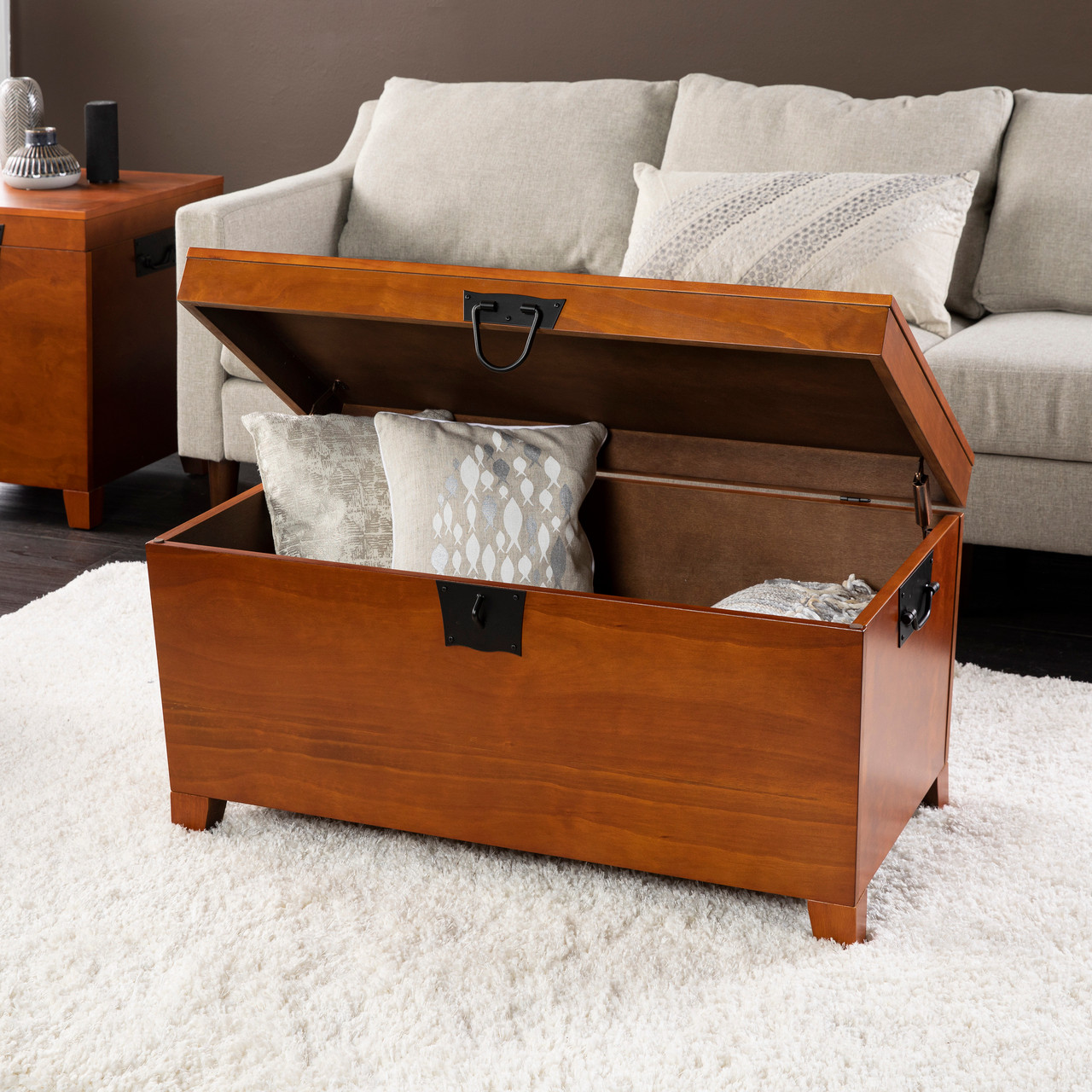 Southern Enterprises Pyramid Trunk Cocktail Table - Mission Oak in ...
