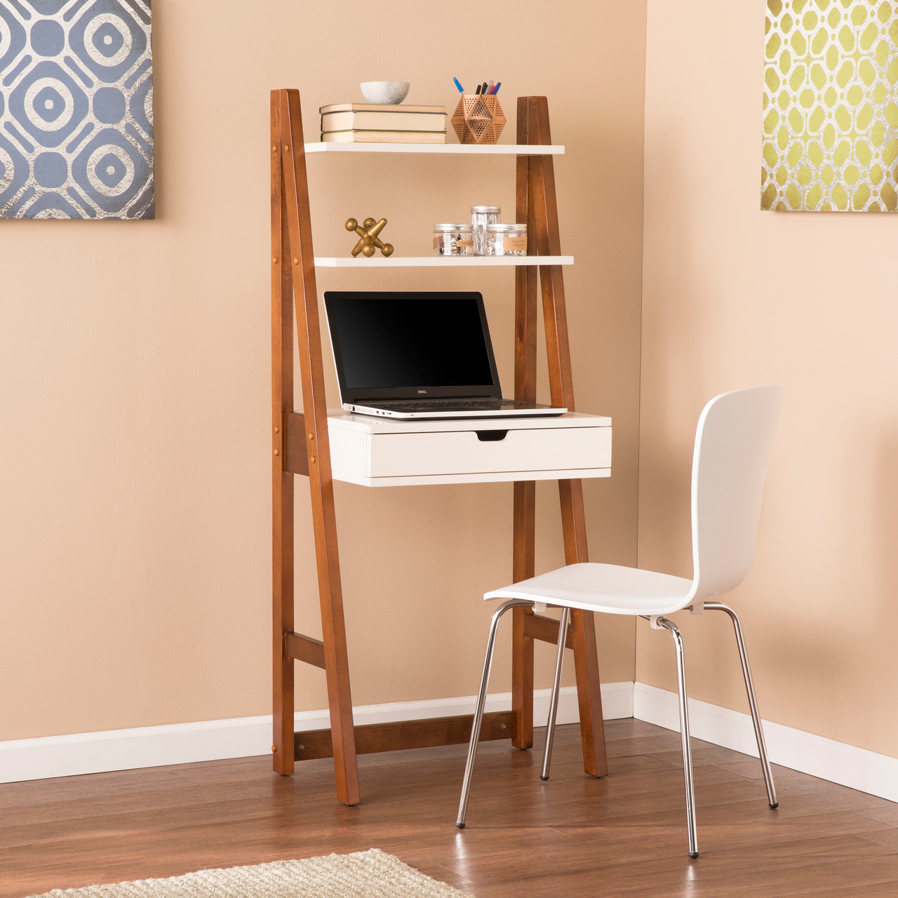 Southern Enterprises Baysdale Leaning Desk/bookcase - White W ...