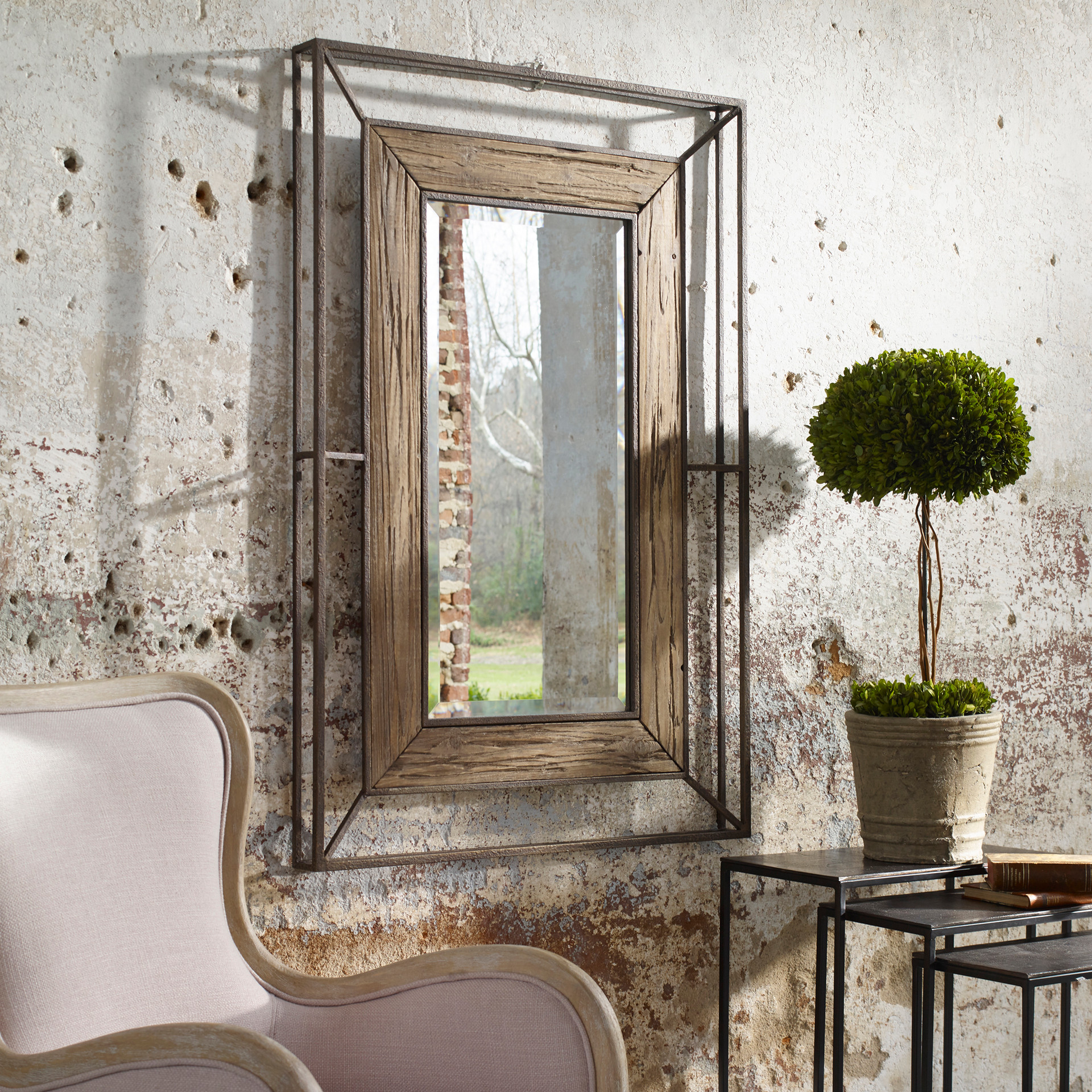 Uttermost Ward Open Framed Wood Mirror in Rectangular Mirrors at StudioLX