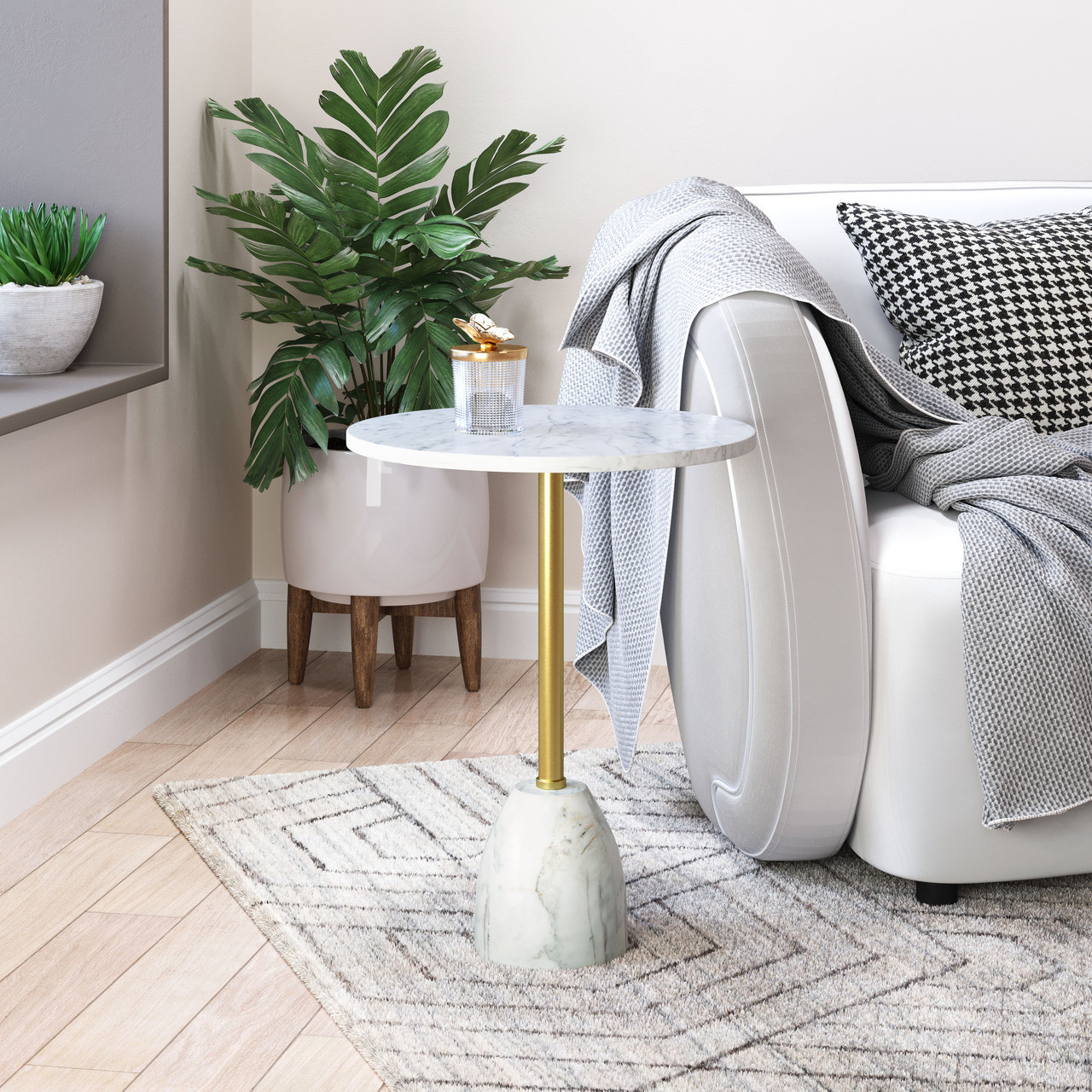 Zuo Modern Cynthia Small Side Table White & Gold in End Tables at StudioLX