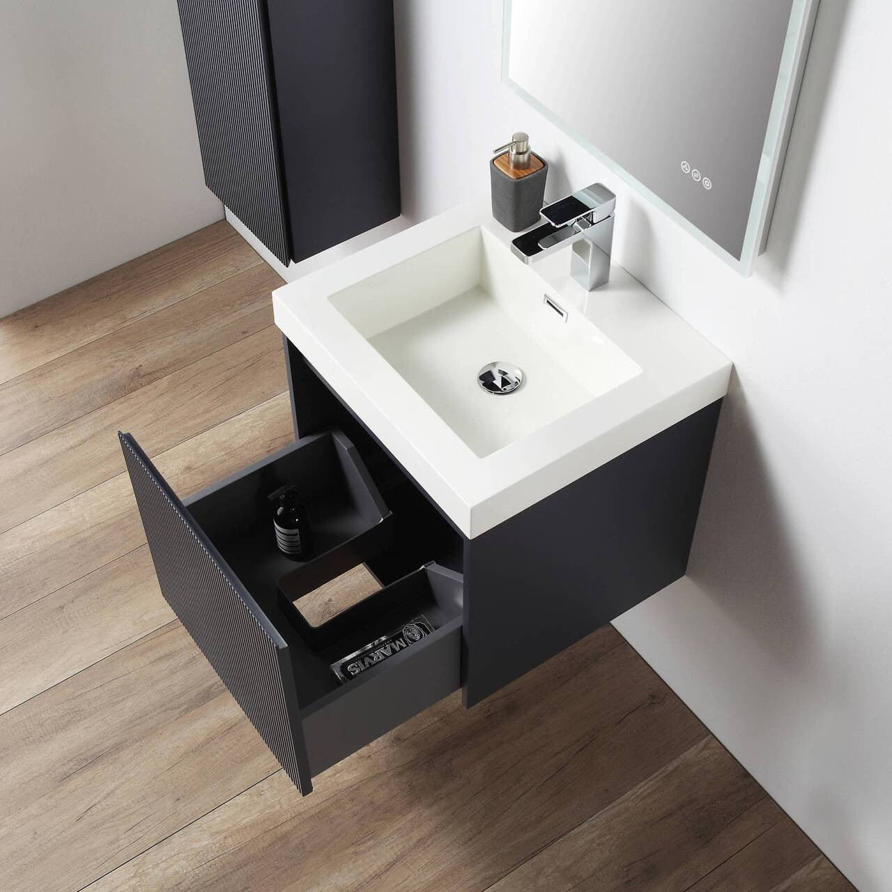 Blossom 20" Floating Bathroom Vanity With Sink & Side Cabinet - Night ...