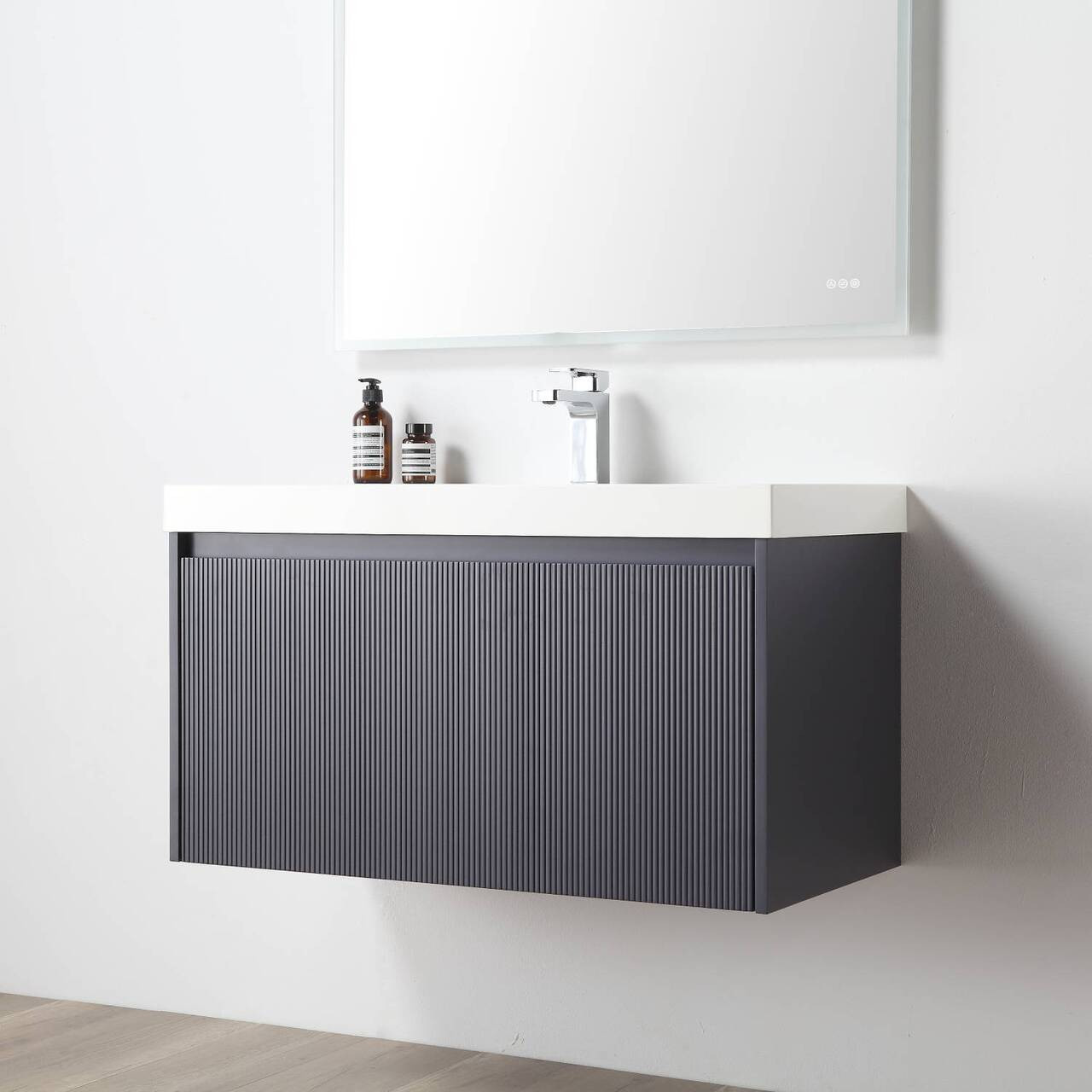 Blossom 36" Floating Bathroom Vanity With Sink & Side Cabinet - Night ...