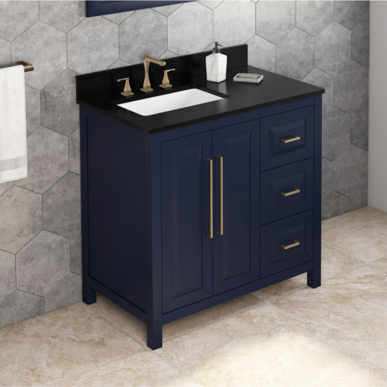 Jeffrey Alexander 36" Hale Blue Cade Vanity, Left Offset, Black Granite ...