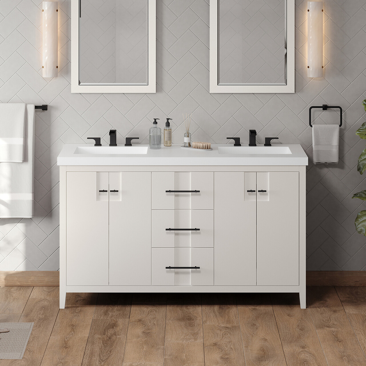 Jeffrey Alexander 60" White Katara Vanity, Double Bowl, Lavante ...
