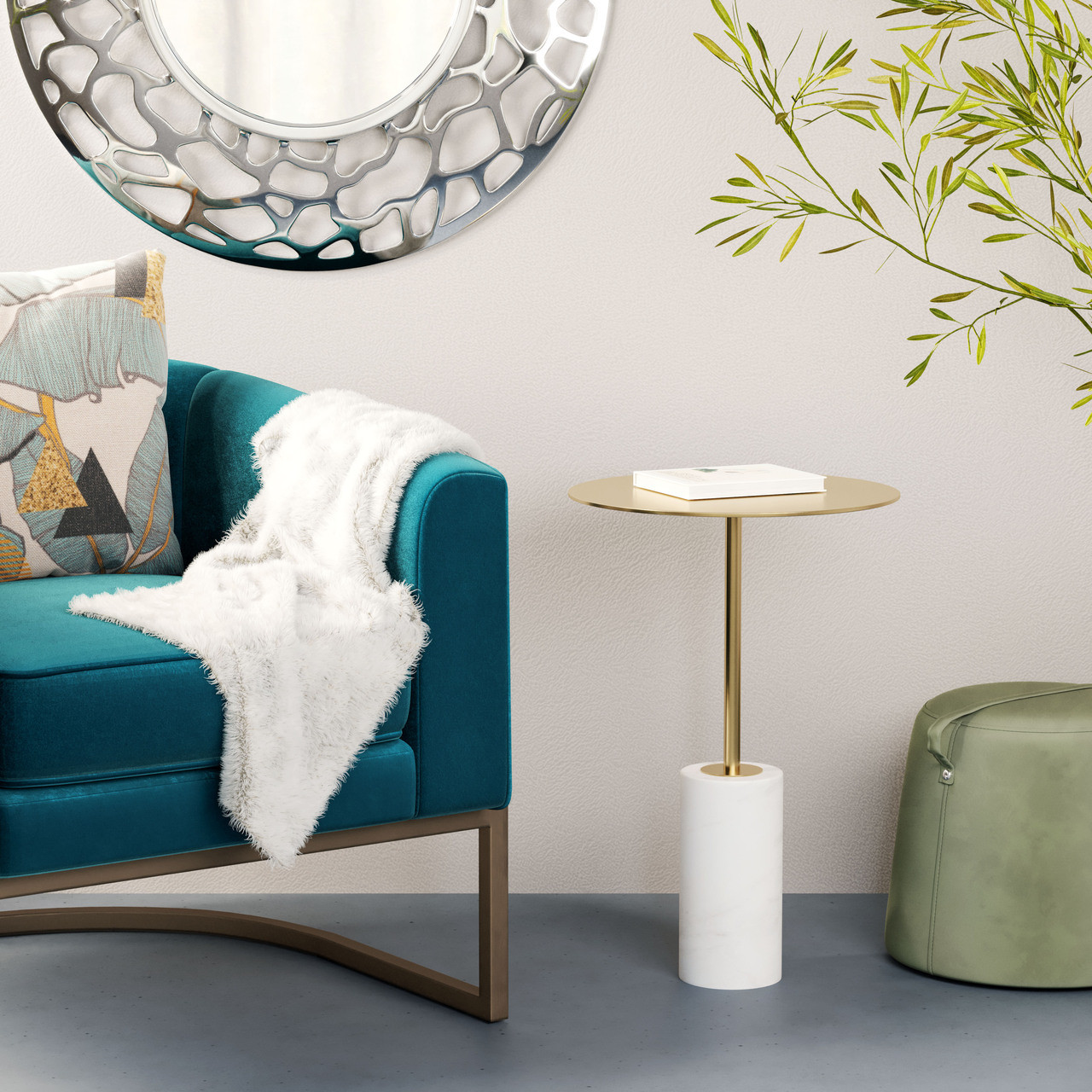 Zuo Modern Asa Marble Side Table Gold & White in End Tables at StudioLX
