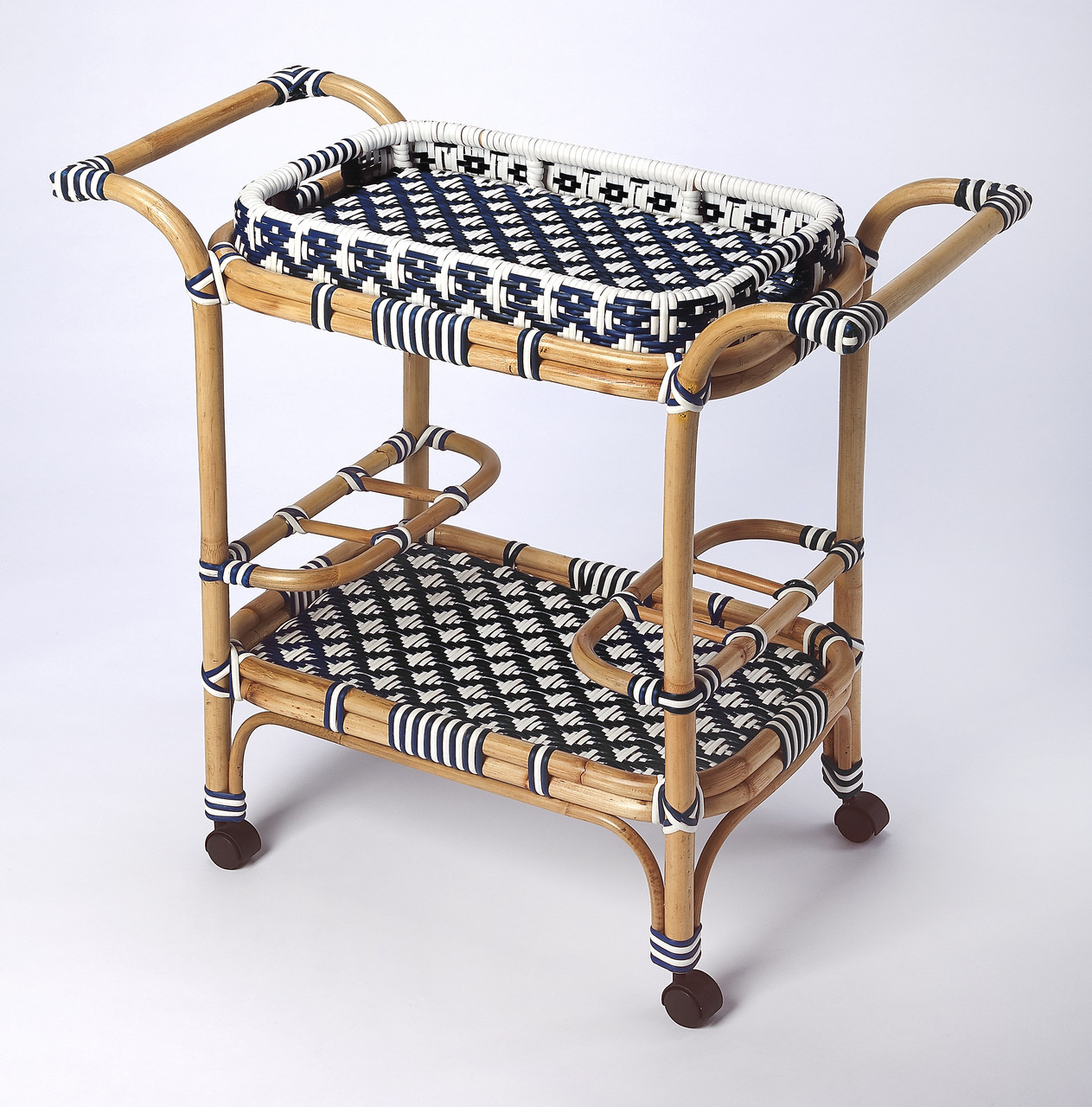Butler Specialty Selena Blue & White Rattan Bar Cart Kitchen Islands ...