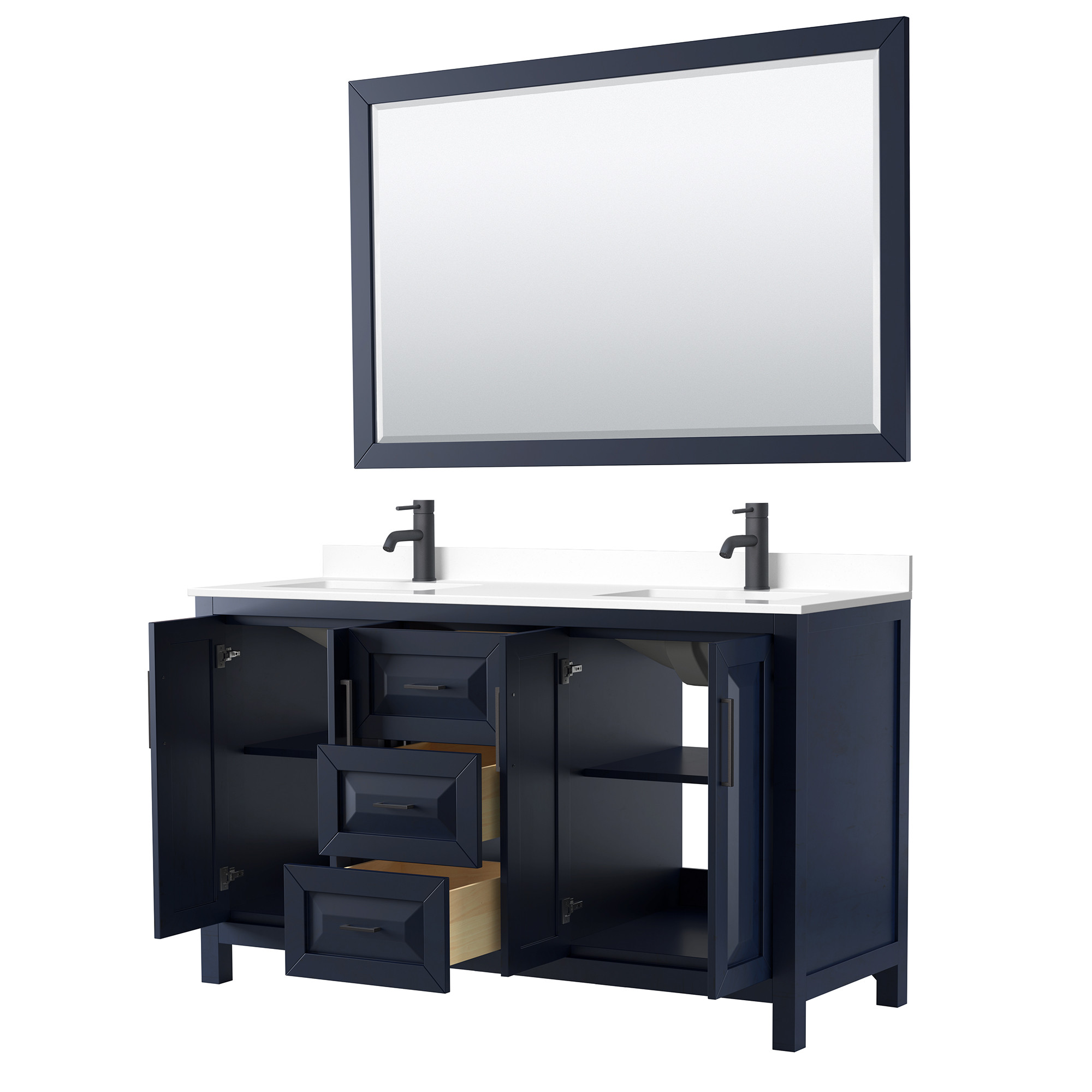 Wyndham Daria 60 Inch Double Bathroom Vanity In Dark Blue, White ...