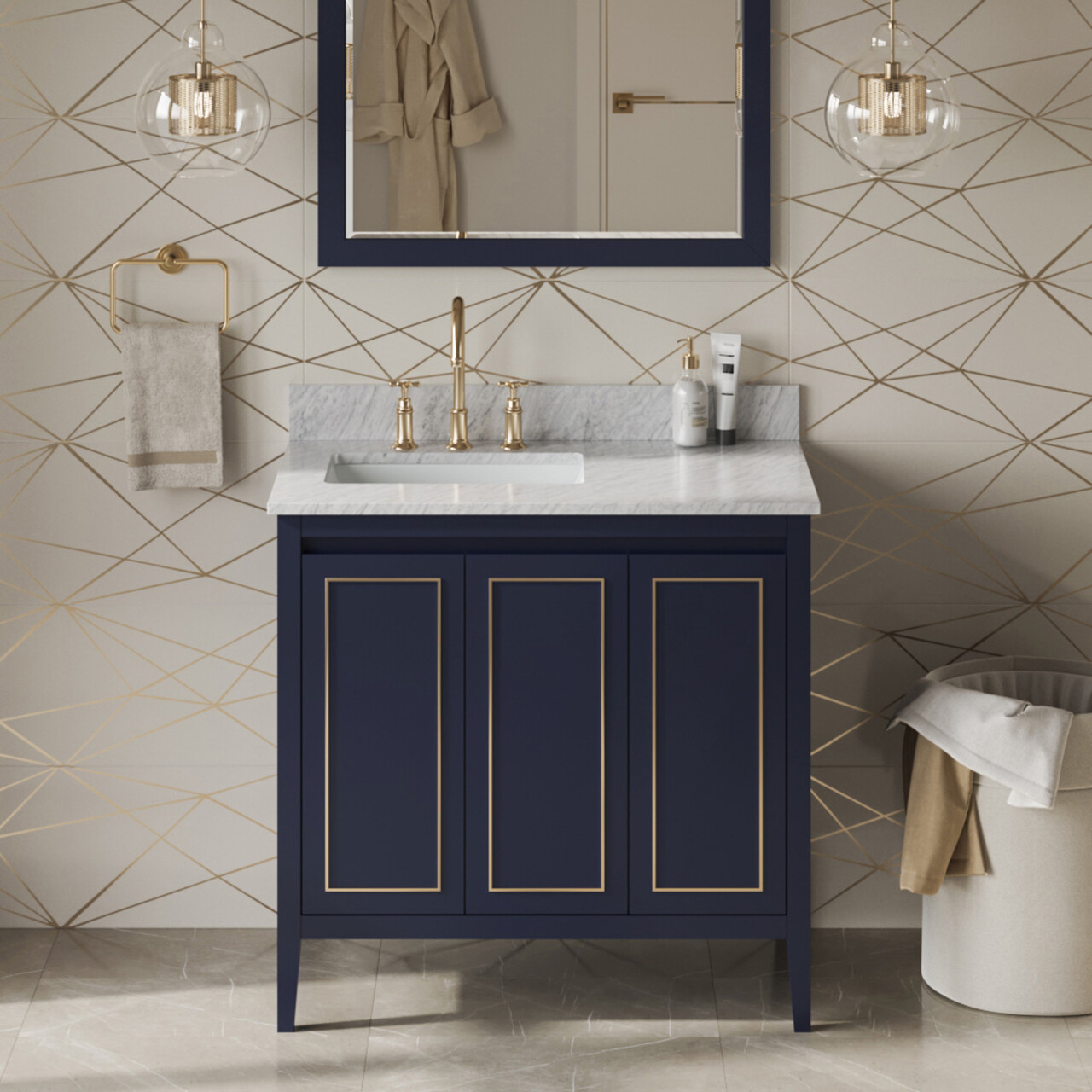 Jeffrey Alexander 36" Hale Blue Percival Vanity, Left Offset, White ...