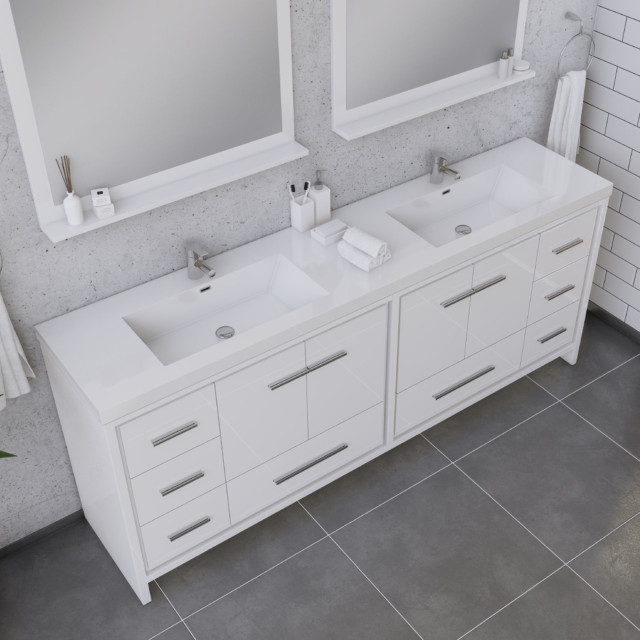 Alya Bath Sortino 84 Inch Modern Bathroom Vanity, White in Double ...