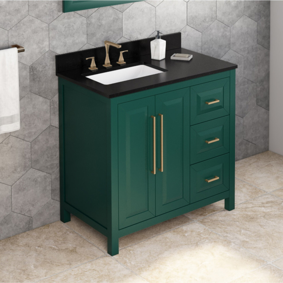 Jeffrey Alexander 36" Forest Green Cade Vanity, Left Offset, Black ...